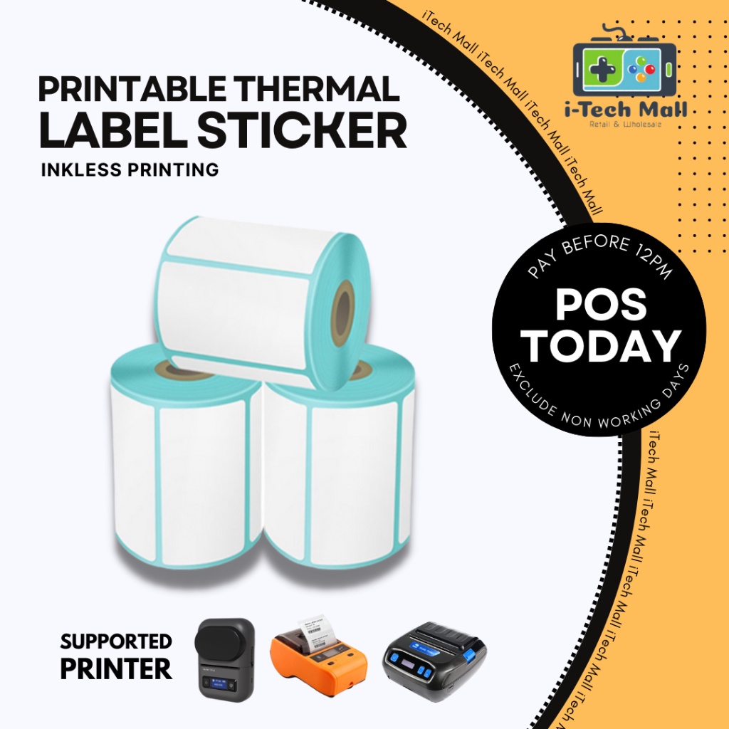 (SMALL ROLL) Thermal Label Sticker Price Tag Stiker Barcode Round Bulat ...