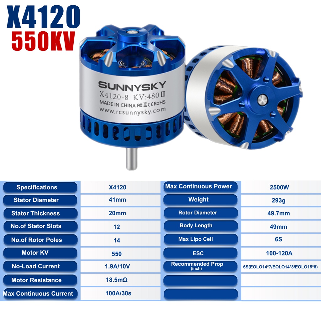 SUNNYSKY X4120-Ⅲ V3 4120 480KV 550KV 650KV Brushless Motor for 70E ...