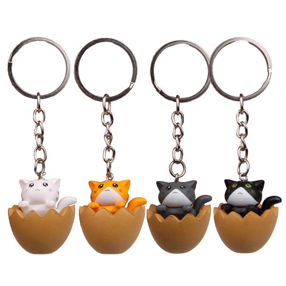Cute Keychains for Bag Pendant Carton Cat Eggshell Funny Key Ring ...