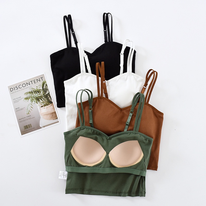 Women Pure Cotton bra top Sling with Chest Padded Vest Women Double ...