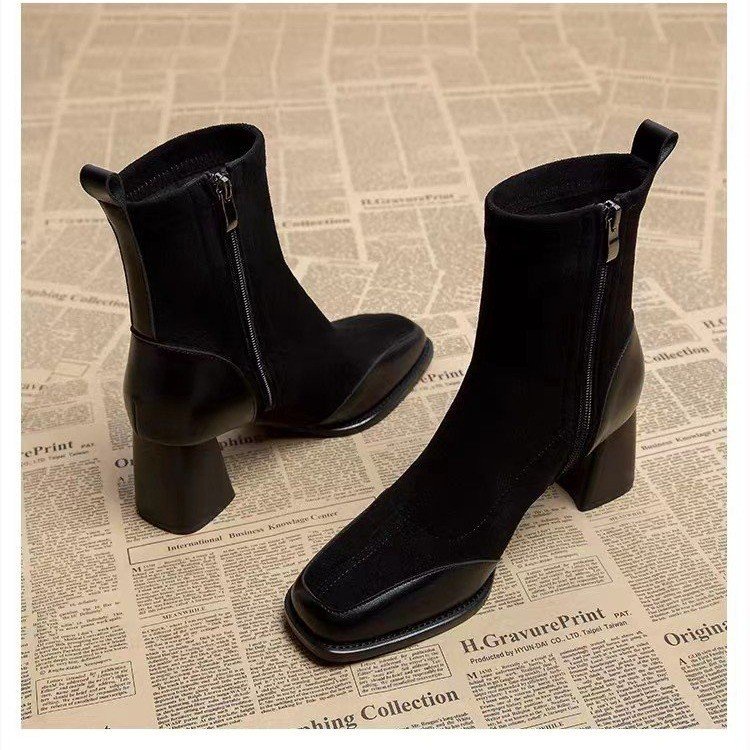 Size 35-42 large size short boots Women's square head side zipper high ...