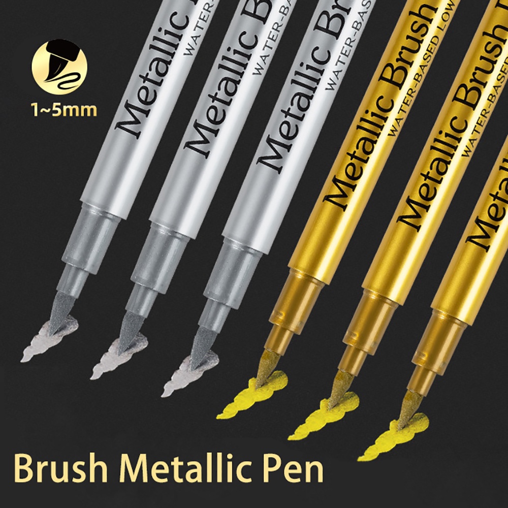 2Pcs Brush Metallic Marker Pens Set Gold Silver Permanent Art Markers ...