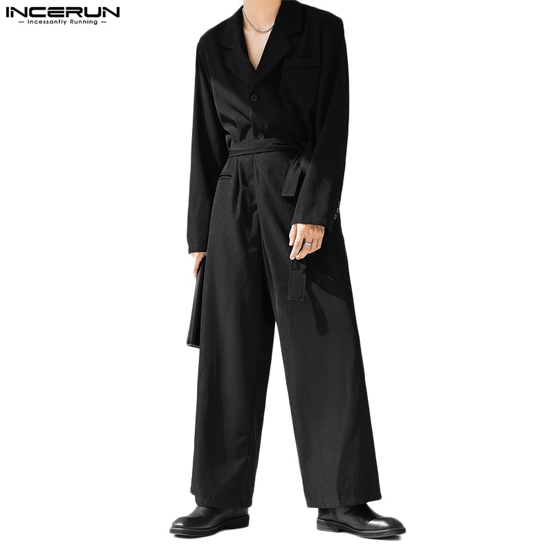 INCERUN Men's high-end suit collar niche design long sleeved jumpsuit ...