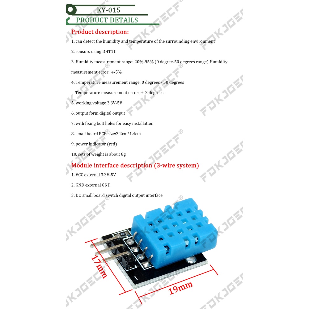 Smart 3pin KY-015 DHT-11 DHT11 Digital Temperature And Relative ...