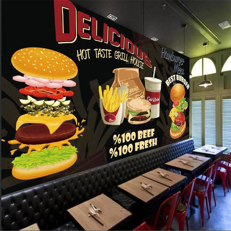 Custom Hamburgers Burgers Wall Paper Western Fast Food Restaurant Black ...