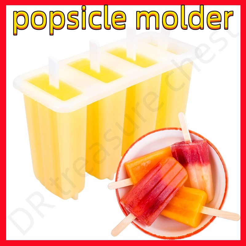 1 Set 4 Cells Plastic Ice Cream Popsicle Molder/Juice Candy Ice Drop ...
