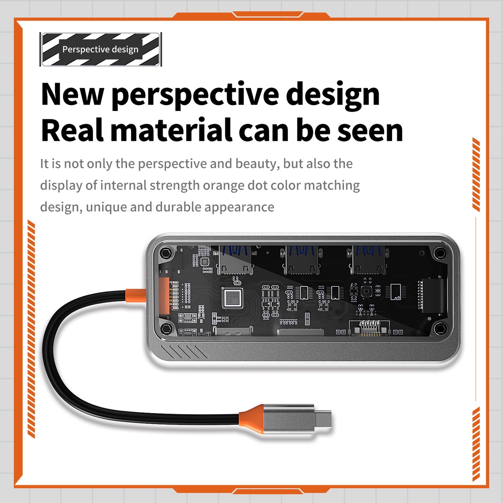 10 in 1 RJ45 Type C PD100W Fully Transparent USB C Hub Type C to HDM ...