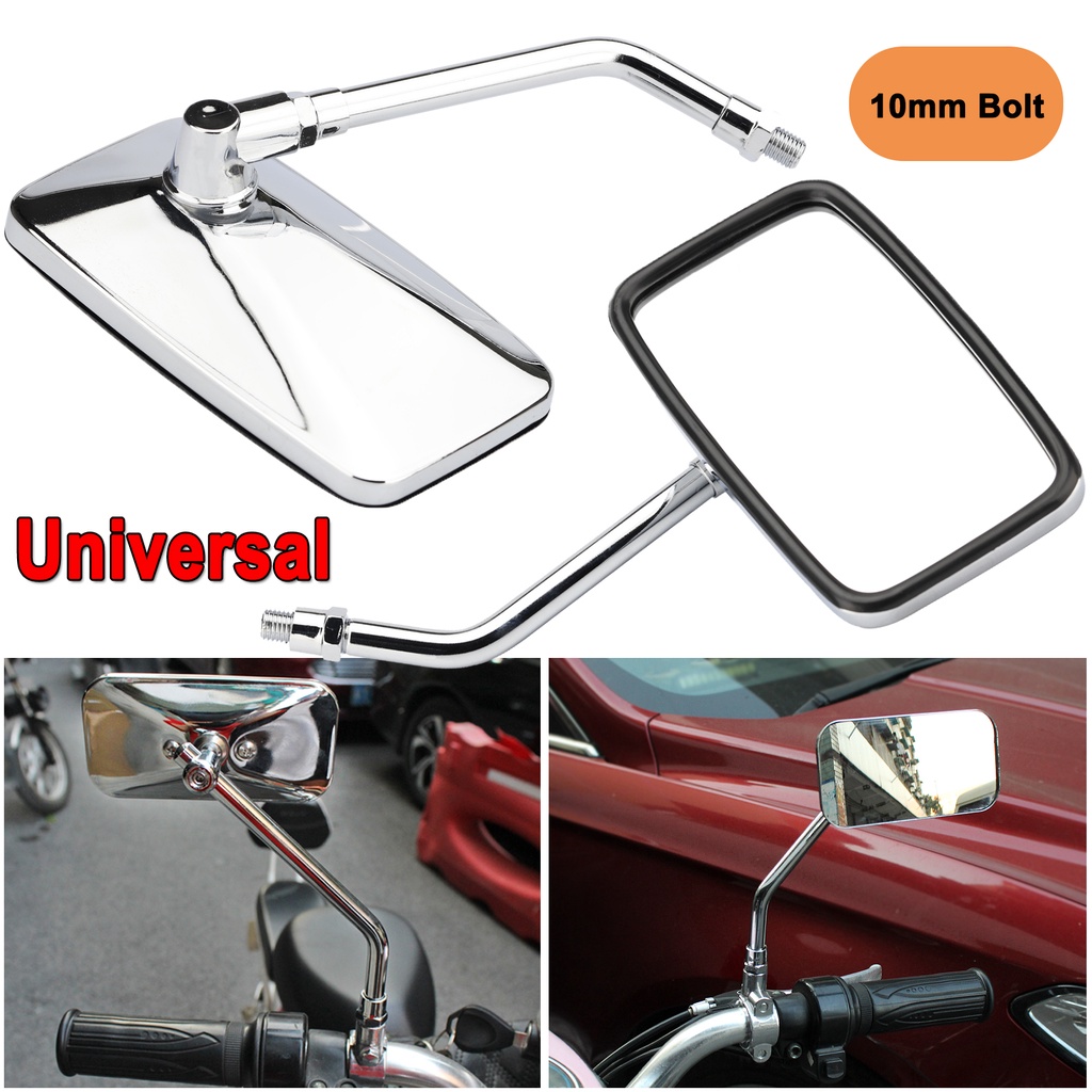 Pair Universal Chrome Motorcycle 10mm Square Rear view Side Mirror ...