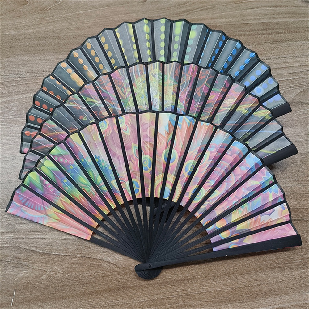23cm Rainbow Folding Fan Hand Fans Print Ringing Bamboo Bone Fan Single ...