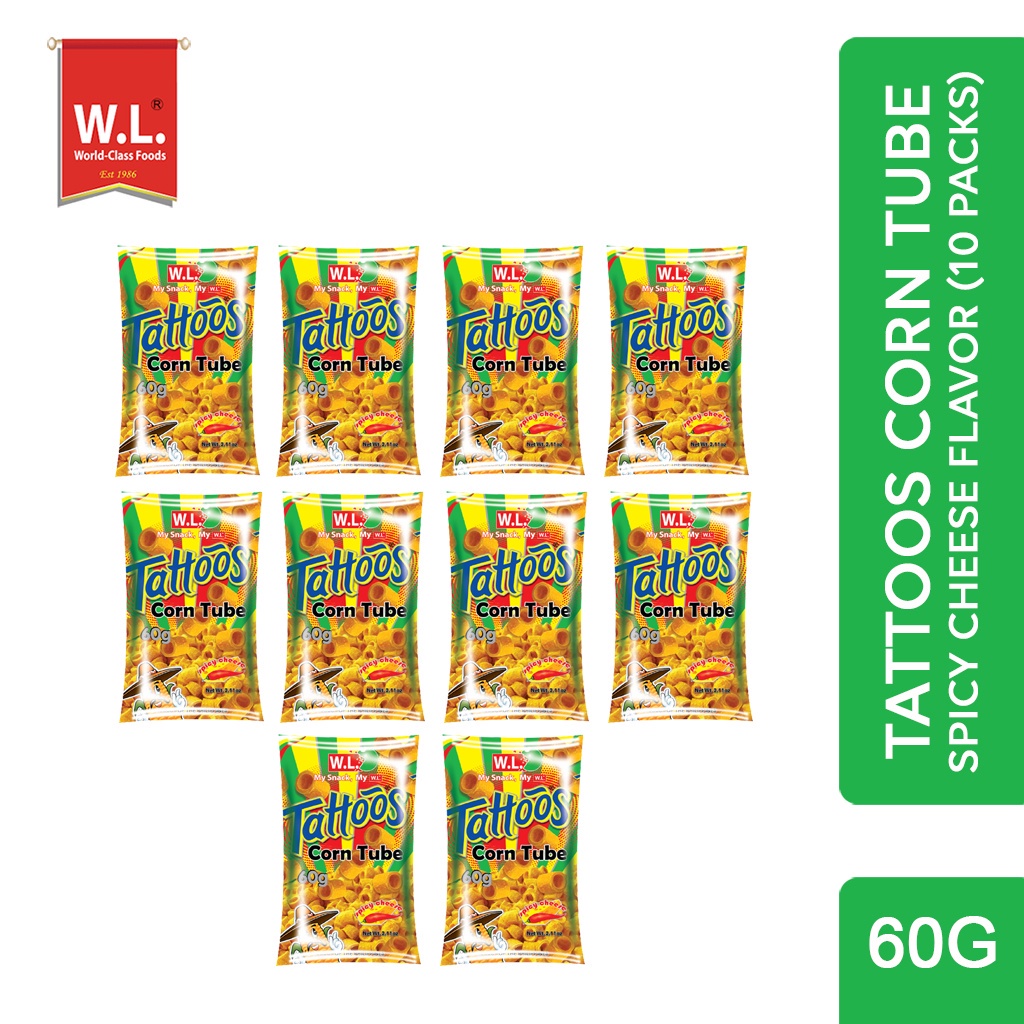WL FOODS Tattoos Corn Tube Spicy Cheese 60g x 10's | Shopee Philippines