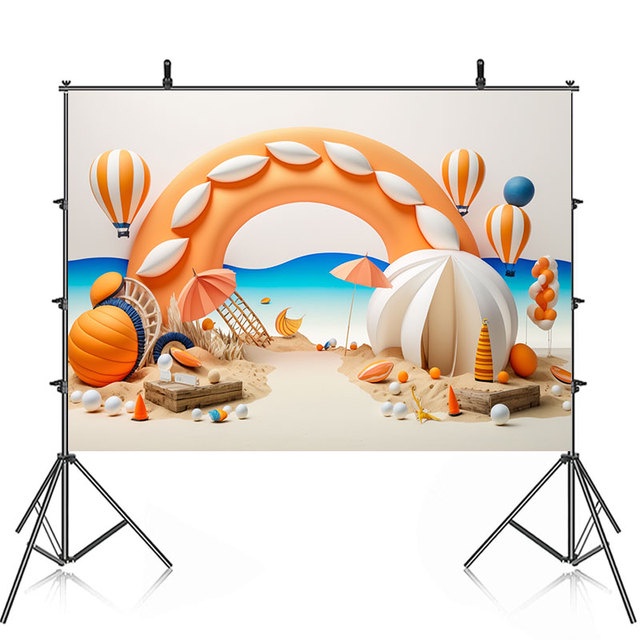 3D Summer Birthday Party Backdrop Kids Cake Smash Photography Air ...