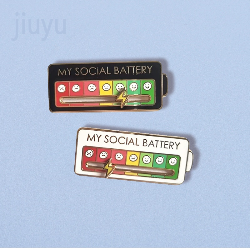Funny Rainbow My Social Battery Enamel Pins Creative Sliding Battery ...