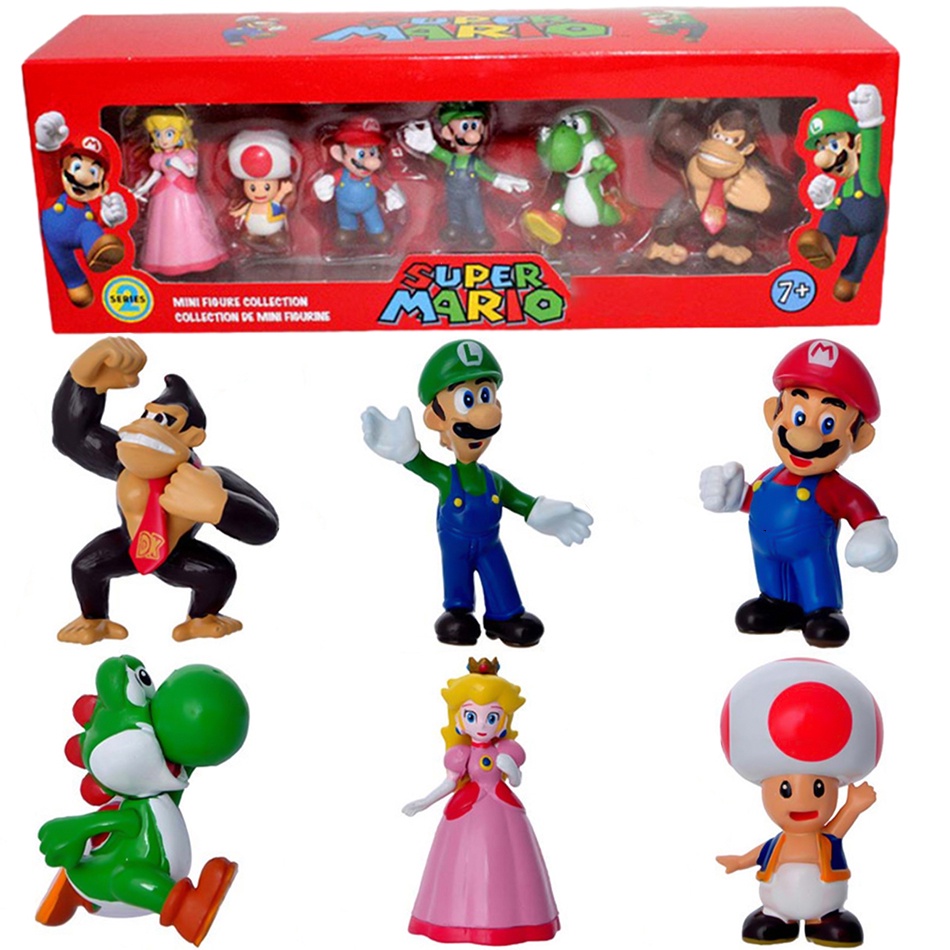 Mario Luigi Yoshi Donkey Kong Peach Super Mario 6PCS PVC Figures Toys ...