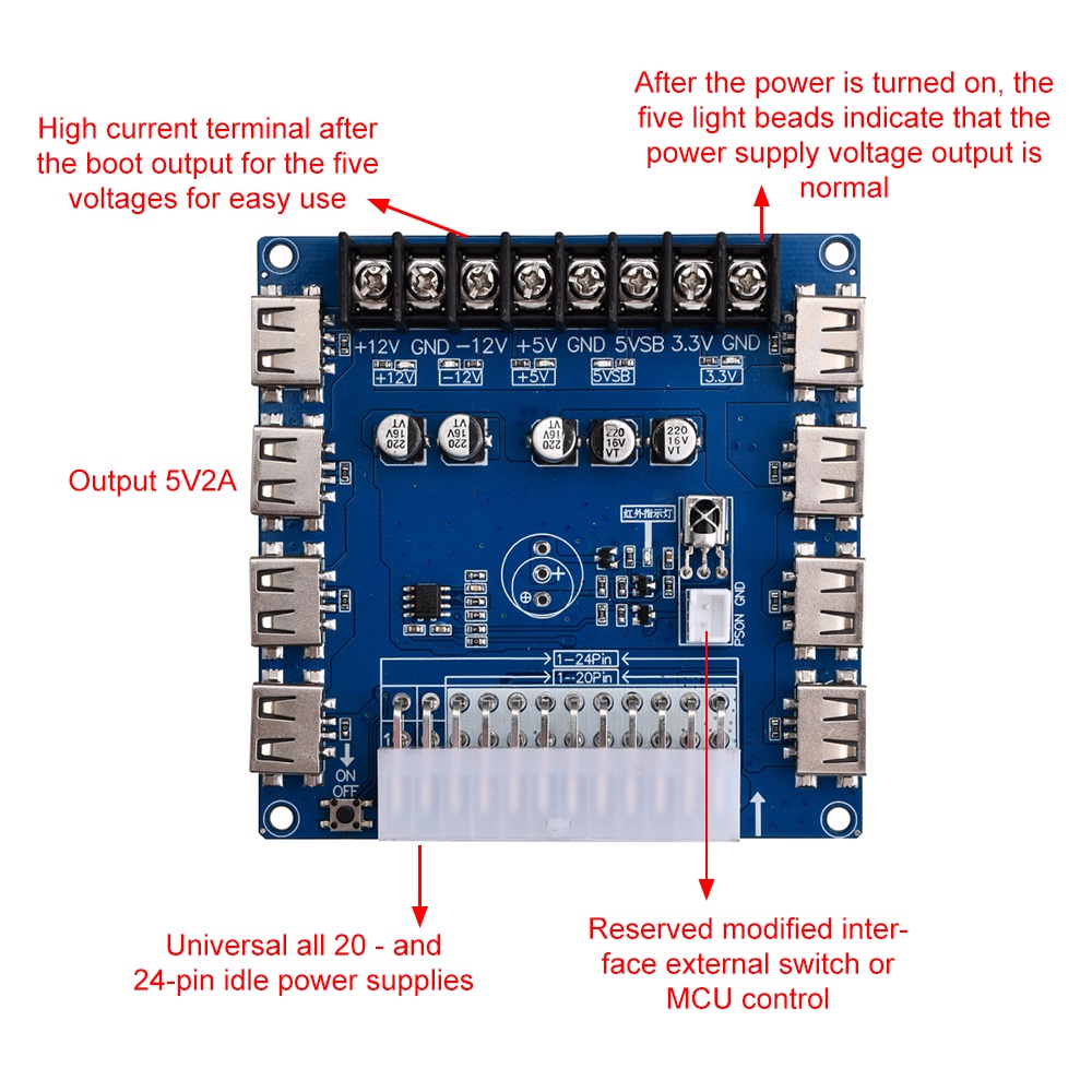 USB charging desktop chassis power adapter board with infrared ...