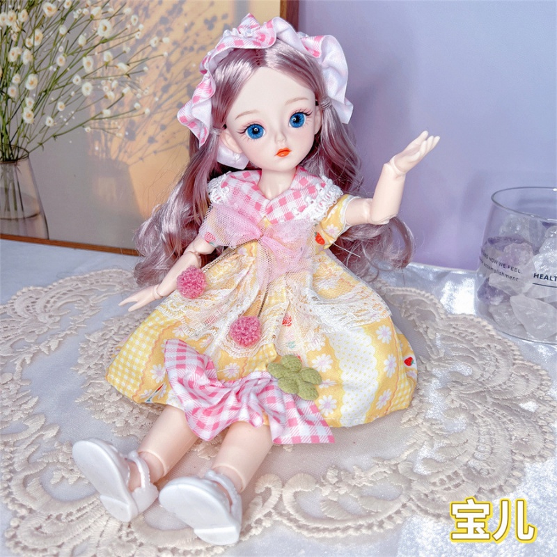 New 1/6 30cm BJD Fat Doll Girl Activity Joint Comic Face Set Girl Dress ...