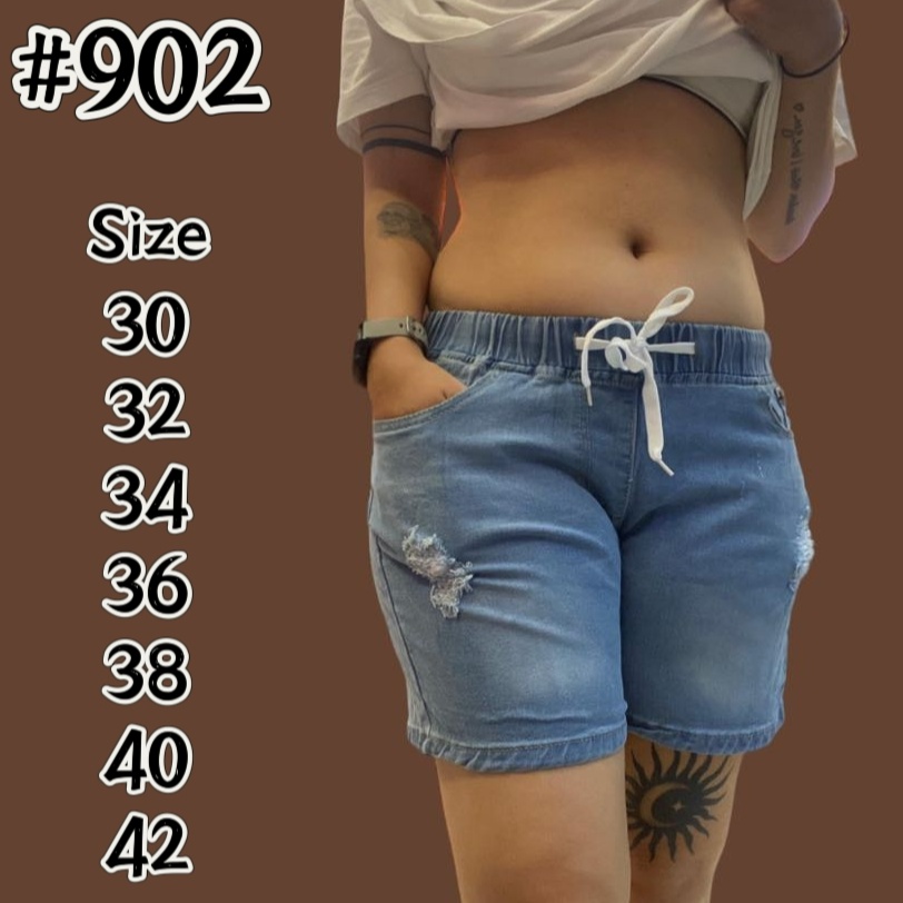 Elastic Waist Light Blue Maong Tattered Short Mid Waist Big Size 30-42 ...