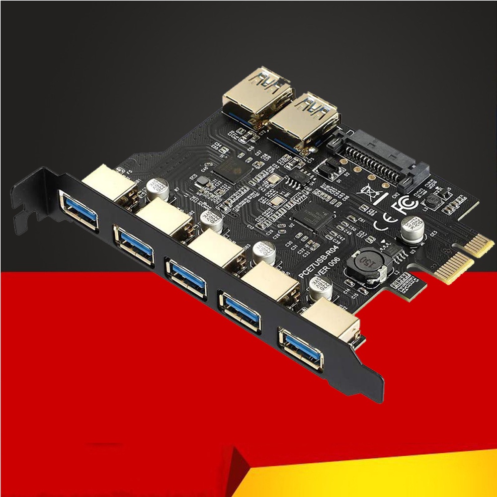 PCI Express USB 3.0 7 Ports Expansion Card with 15pin SATA Power ...