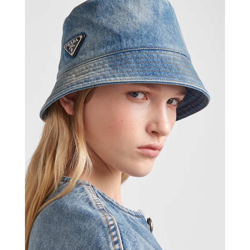 Denim bucket hat triangle logo hats | Shopee Philippines