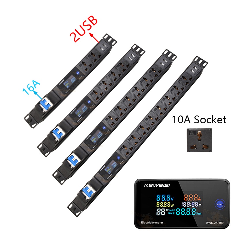 Universal hole power distribution device, with digital display meter PDU power board 16A air ...