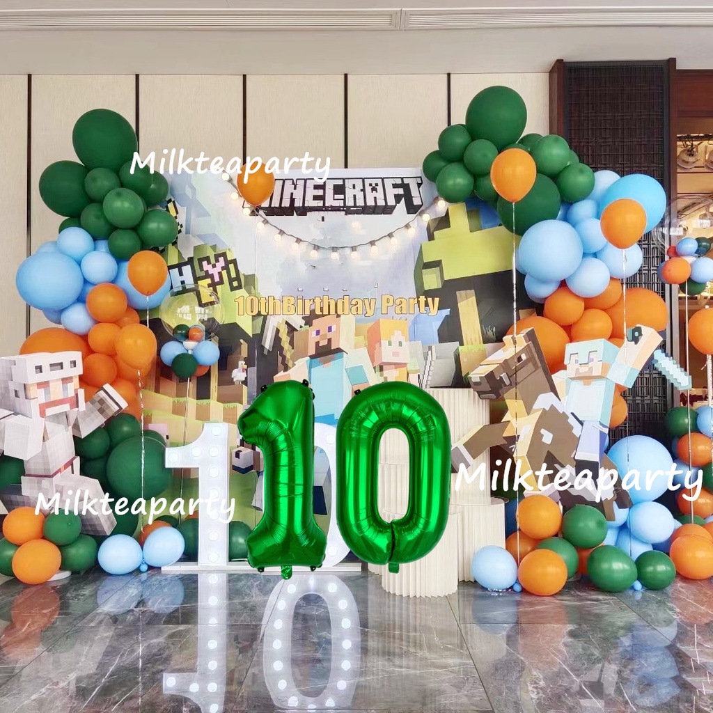 90pcs Minecraft Balloons Set 32inch Green Number Balloon Birthday Party ...