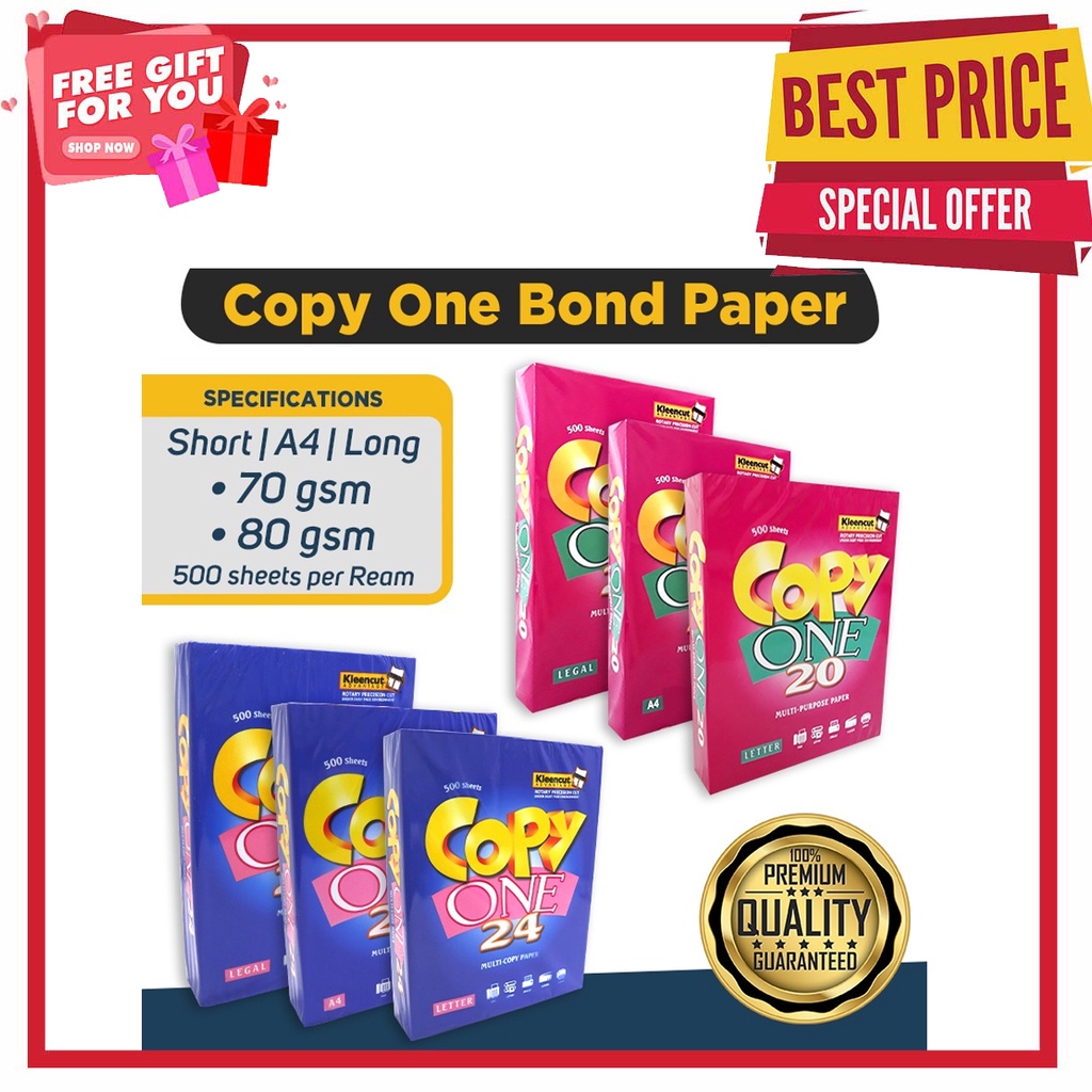 [1 Ream] 80GSM COPY ONE Bond Paper for School and Office Use (500 ...
