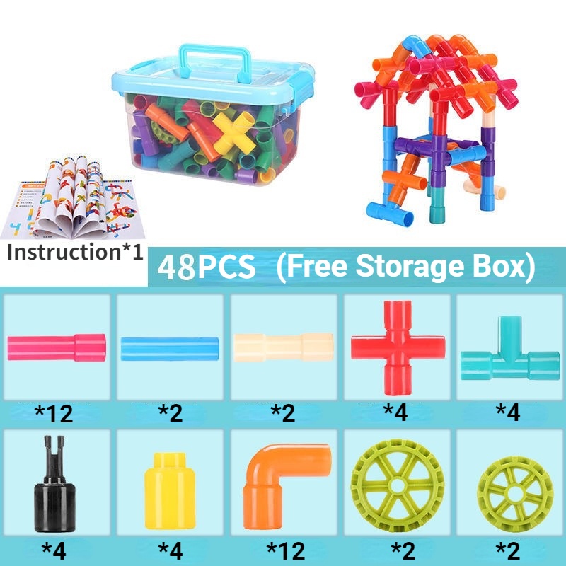 96PCS Pipeline Building Blocks Toy Kids DIY Assembling Tunnel Model Toy ...
