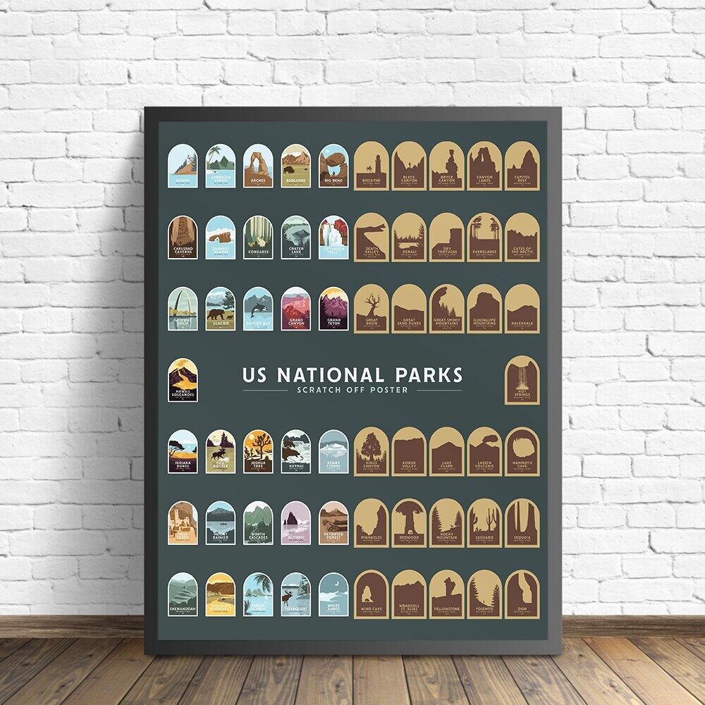 Nordic Retro Travel City Poster New York American National Park Scratch ...