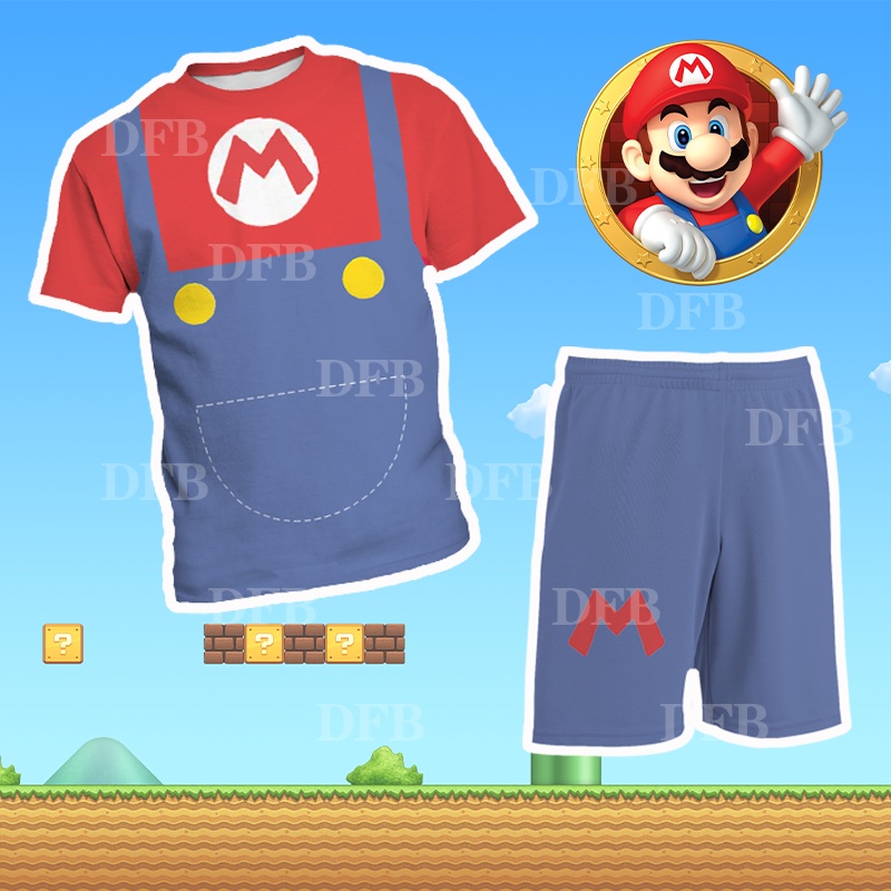 Super Mario 3D Cartoon Cartoon Sling Mario Tshirt Children's Clothing ...