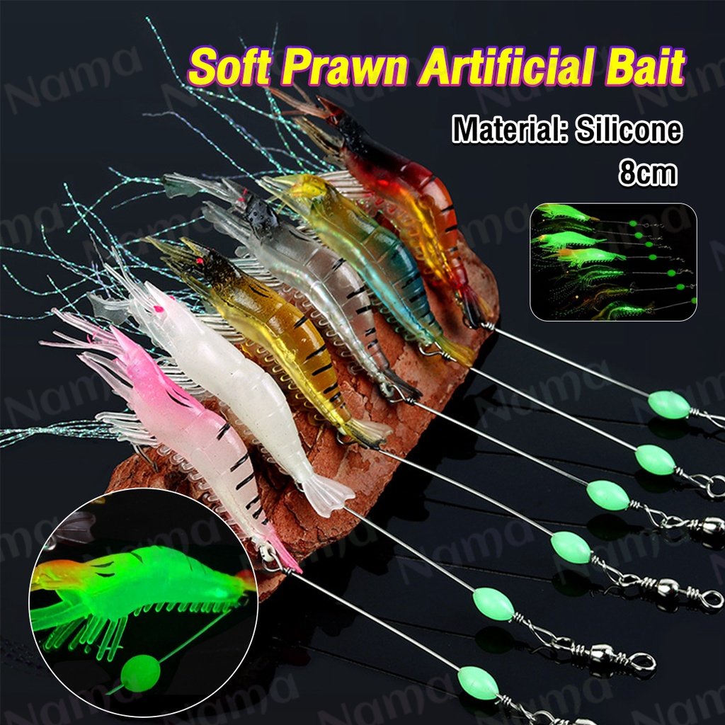 Nama 1PCS Soft Prawn Shrimp Swivel Wobbler Hook Luminous Silicon Soft Artificial Bait With Hooks ...