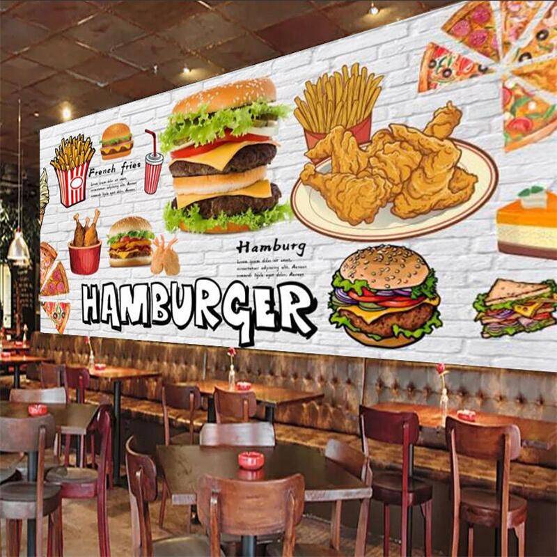 Custom Brick Wall Fast Food Restaurant Industrial Decor Mural Wallpaper ...