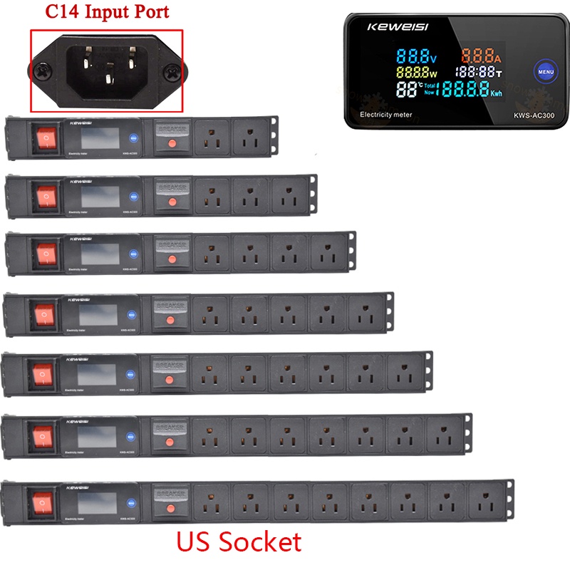 PDU digital display ammeter power distribution unit expansion socket with overload, C14 power ...