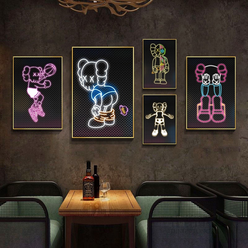 Funny Cartoon Doll Kaw Neon Posters Prints Canvas Painting Modern ...