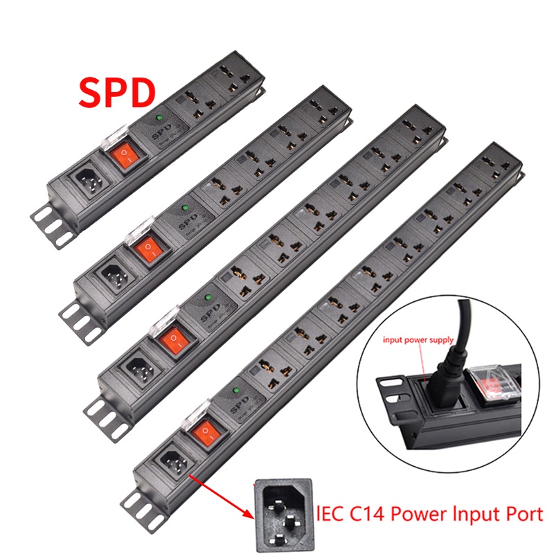 C14 power input PDU power distribution unit 2-12 position universal hole expansion anti surge ...