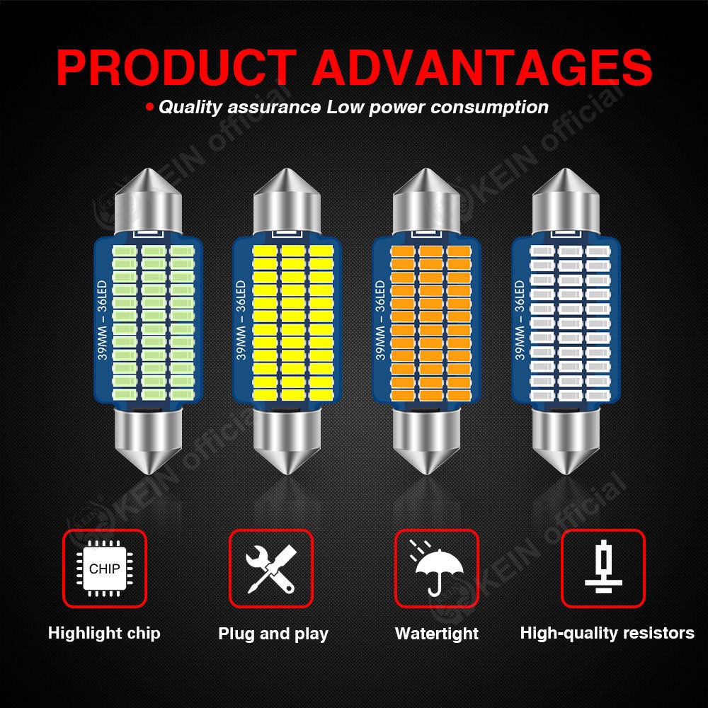 KEIN 2PCS High Quality T10 Led W5W 3014 Festoon LED Car Interior Panel Light 31mm 36mm 39mm 41mm ...