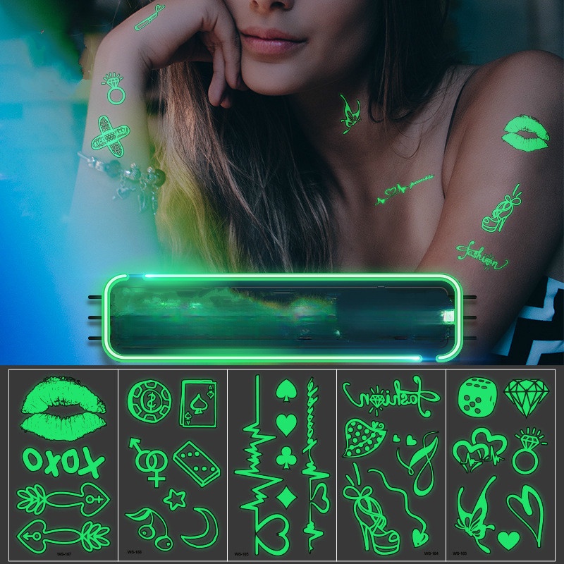 Luminous Tattoo Fake Tattoo Dark Waterproof Sexy Temporary Tattoo ...