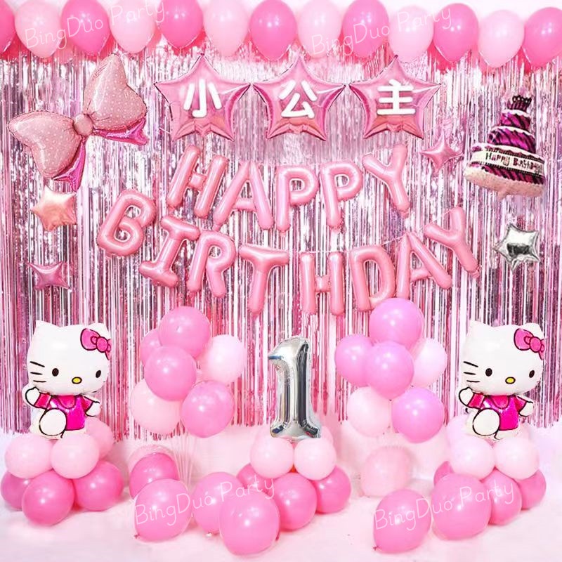 Hello Kitty Theme Balloons Standing Hello Kitty 32"Silver Number ...