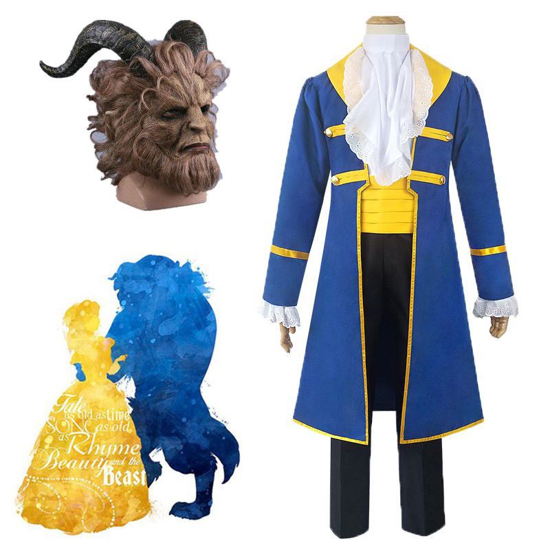 Newest Beauty And The Beast Prince Adam Cosplay Costume With Mask Adult ...