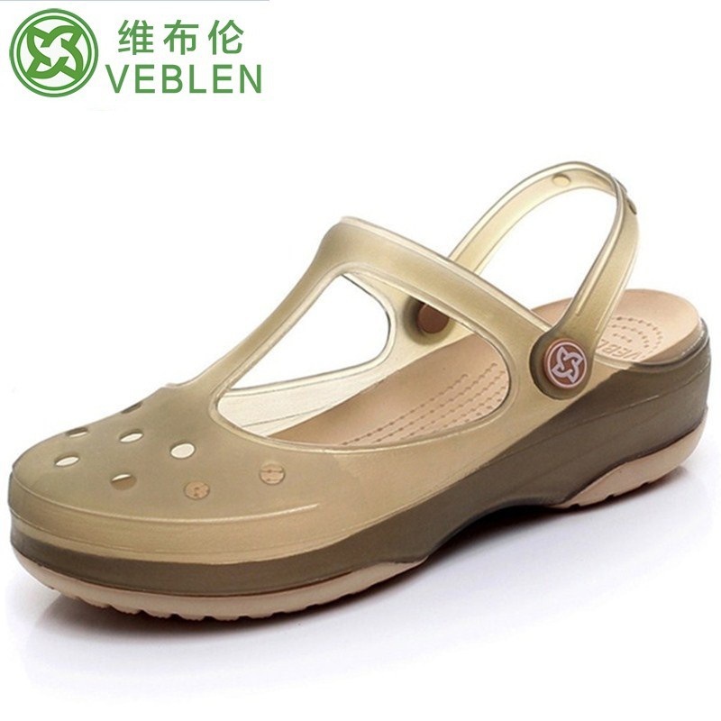 2022 VEBLEN Hole Shoes Women Jelly Slippers Flat Heel Thick-Soled Beach ...