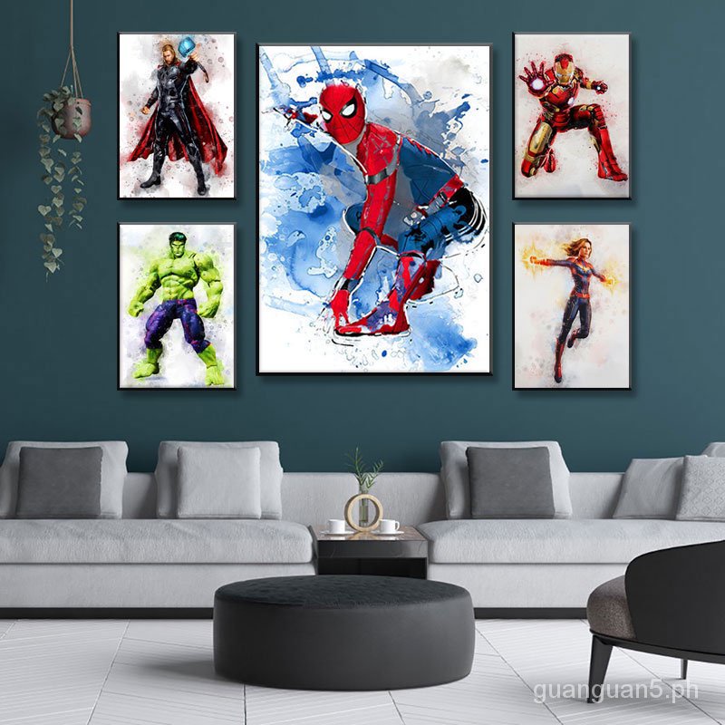 Disney Poster Avengers Marvel Canvas Painting Figure Spiderman Iron Man ...