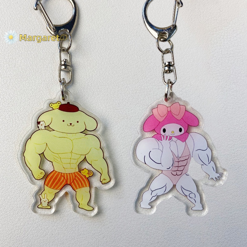[Margaret] Funny Sanrio Muscle Keychain Anime Hello Kitty Kawaii ...