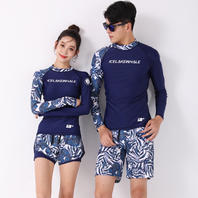 Couple Swim Suits Women Men Two-pieces Set Swim Long Sleeve Top and ...