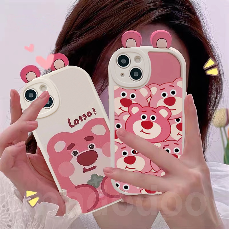 Cute Pink Strawberry Bear Casing Galaxy S24 S23 S22 Ultra 5G S21 Plus ...
