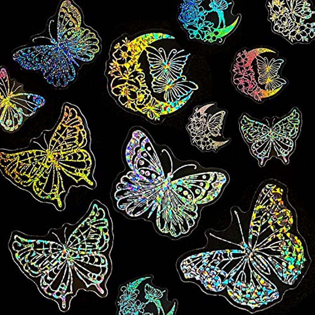 【K Island】 200pcs Holographic Butterfly Stickers,Resin Waterproof ...