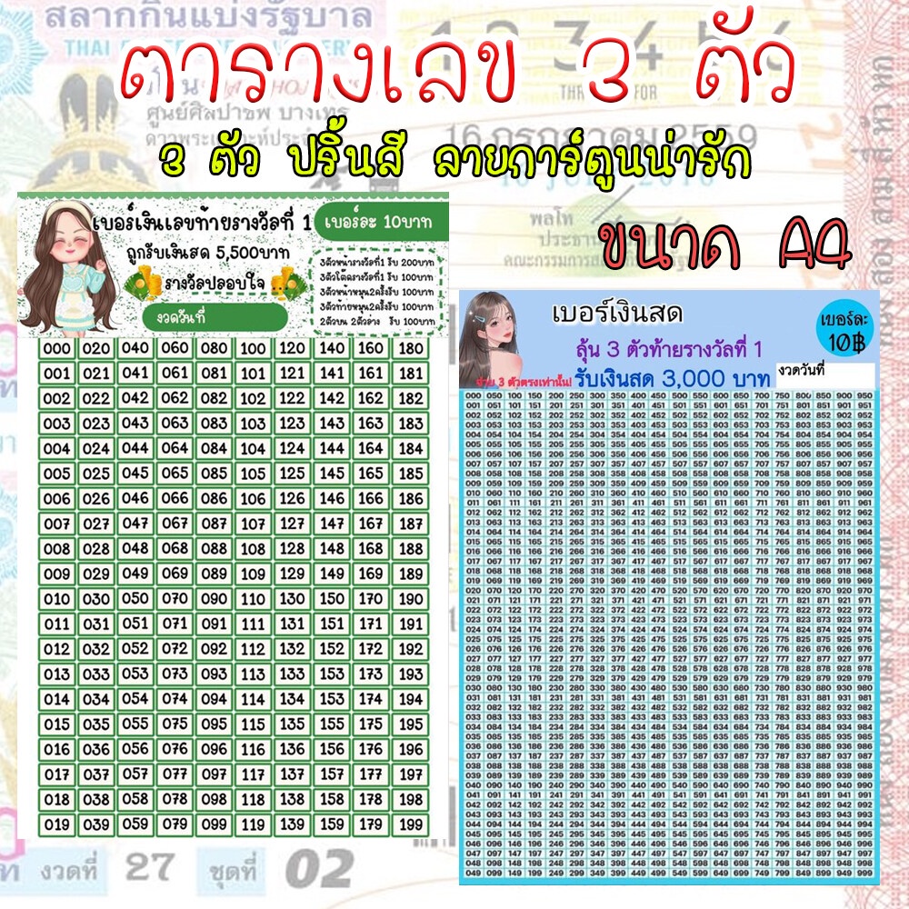 Cash Number Lottery 3 Numbers Late Table Plate Gold Paper Size A4 ...