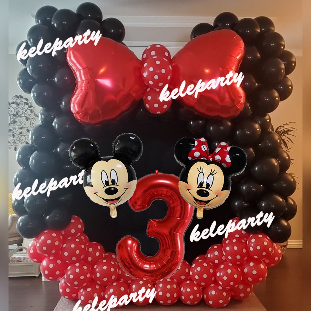 Disney Mickey Minnie Mouse Theme Black Red Polka Dot Balloon Garland ...