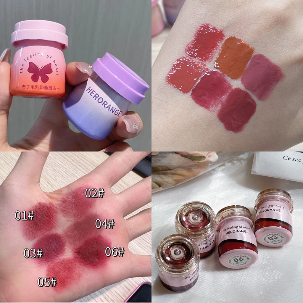 HER ORANGE 12 Colors Pudding Baby Bottle Canned Lip Jelly Mirror ...