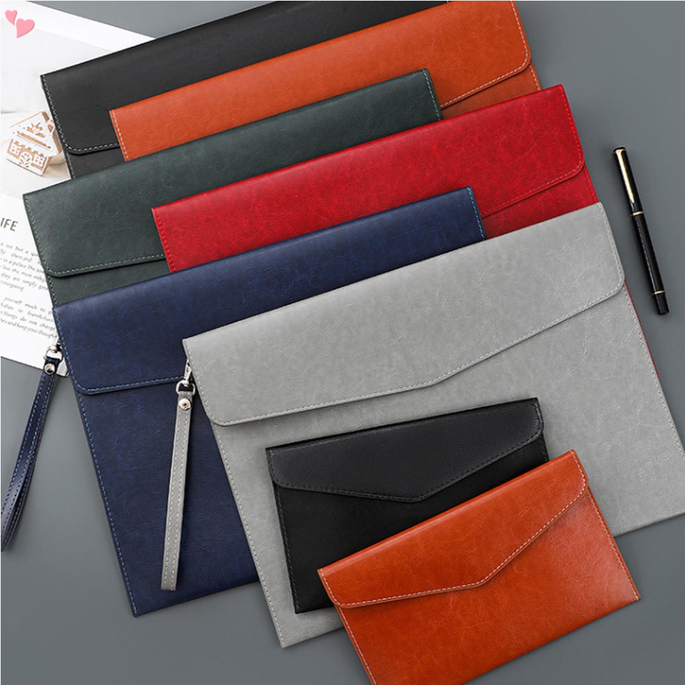 Leather A4 File Folders Waterproof Briefcase Envelope Folder Box Belt ...
