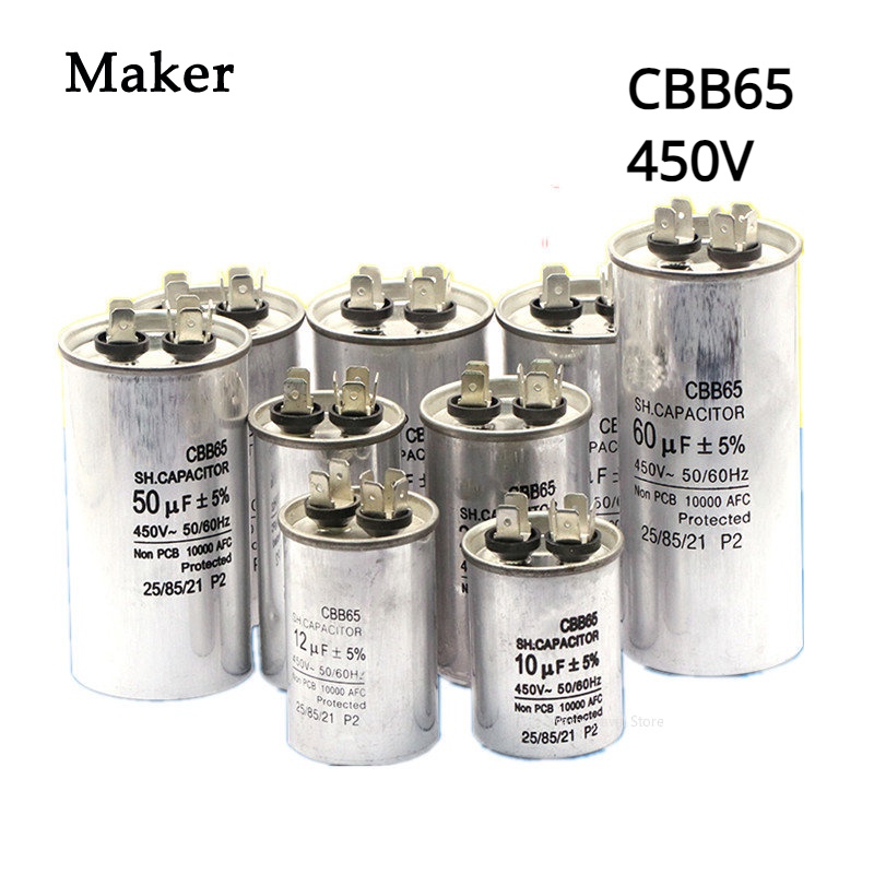 CBB65 450V AC Motor Capacitor Air Conditioner Compressor Start Capacitor 5uF 6uF 20uF 25uF 30uF ...