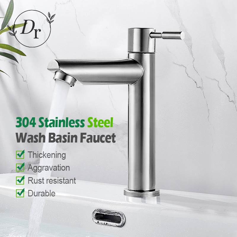 【DR】304 Faucet Stainless Steel Lavatory Heavy Duty Faucet Tall Basin ...