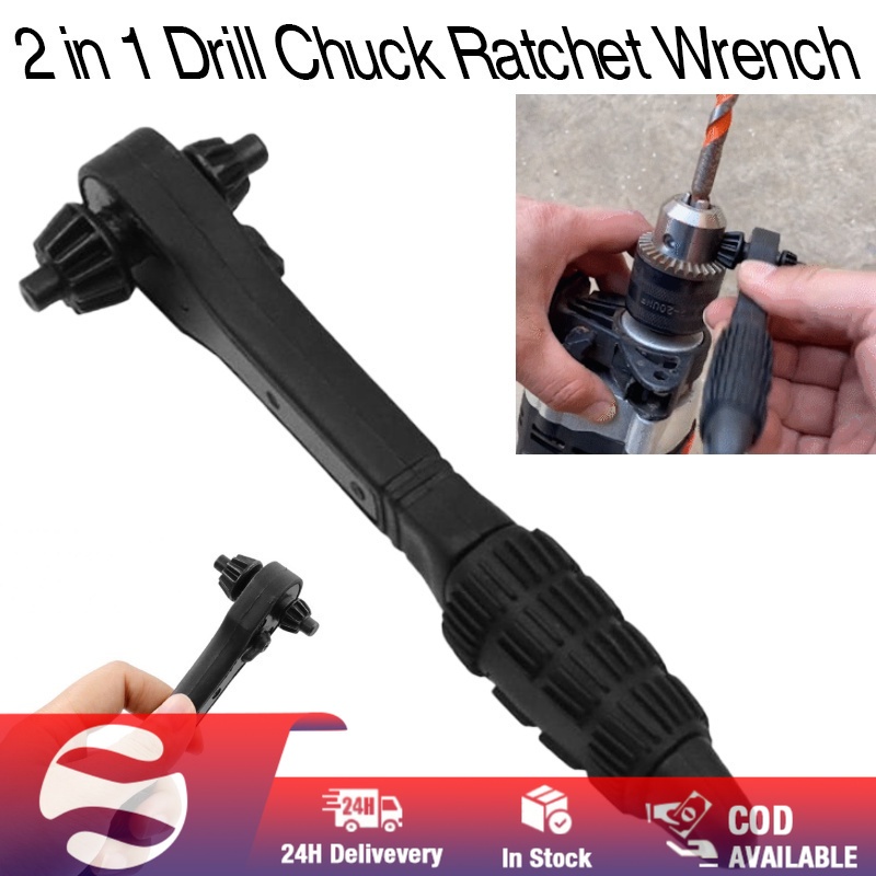 2-in-1 Drill Chuck Key Wrench Black Ratchet Dual-use Wrench Spanner ...